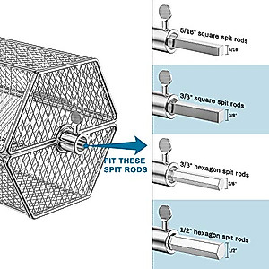 Skyflame Stainless Steel Round Tumble Rotisserie Grill Basket for Partitioned Food Grilling - Fits for 5/16 Inch Square, 3/8 Inch Square, 3/8 Inch Hexagon, 1/2 Inch Hexagon Spit Rods