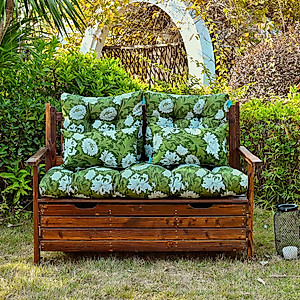 ARTPLAN Outdoor Cushions for Settee,Wicker Loveseat Cushions with Tie,Tufted Patio Cushions 2 U-Shaped Set of 5 Piece,L44xW19,Floral,Grass Green