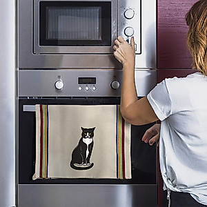 Custom Decor Kitchen Towels Tuxedo Cat C Pets Cats Cleaning Supplies Dish Towels Blue Stripe Design Only