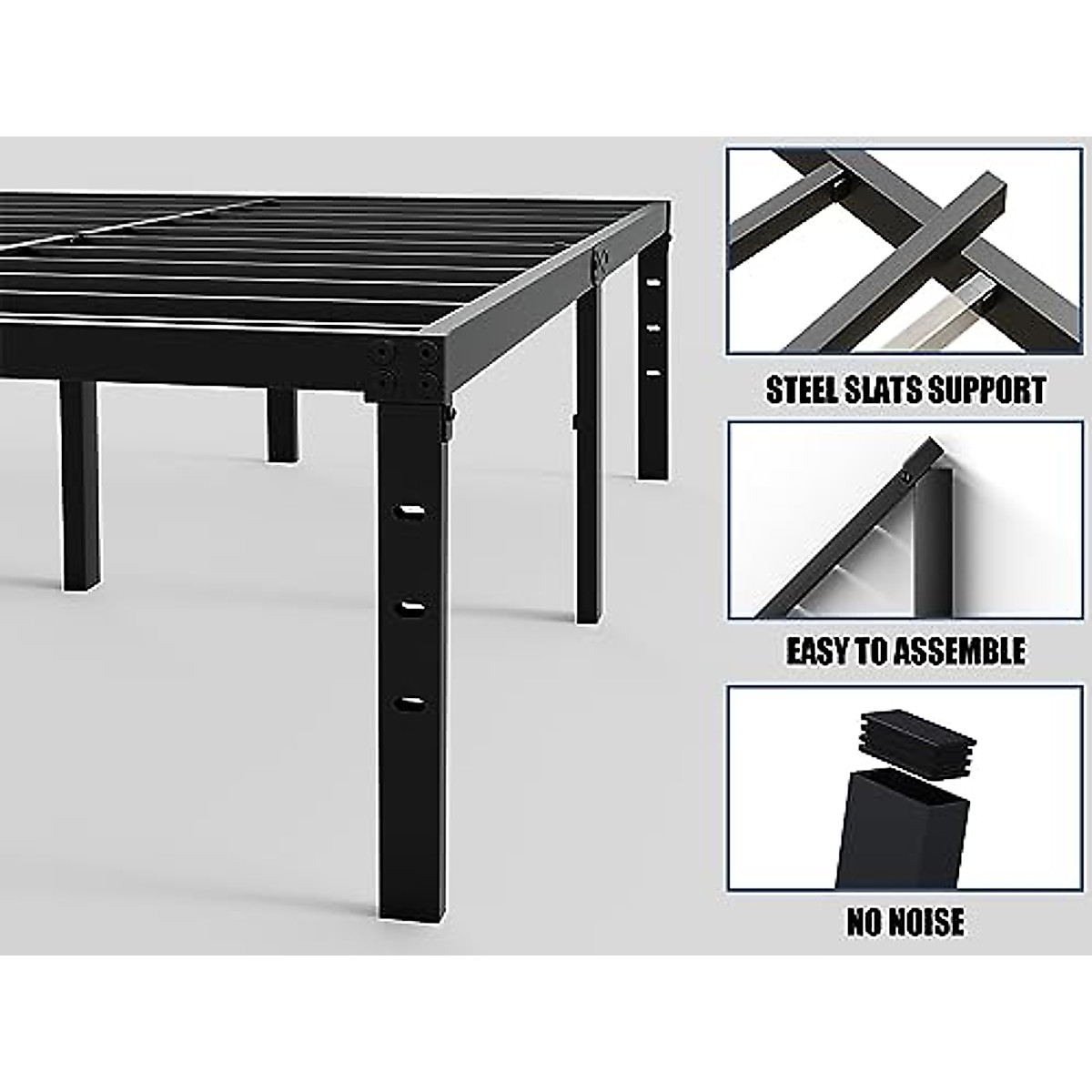QKOKSY 18 Inch King Size Bed Frame Metal Platform Heavy Duty Black King Bed Frame, No Box Spring Needed, Easy Assembly and Noise Free, Under Bed Storage