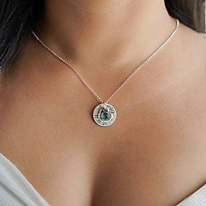 AJ's Collection Personalized Whimsical Heart Sterling Silver Necklace. Customize a Round Charm. Choice of Sterling Silver Chain. Gift for her. Keep Special Name and Date Near Your Heart.