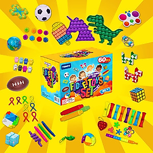 (60 Pcs) Fidget Toys Fidgets Sensory Toys Pop Its It Party Favors Figette Toy Pack Bulk Box Stress Autism Autistic for Kids Children Boys Girls Adults Gifts Set Mini Carnival Treasure Classroom Prizes
