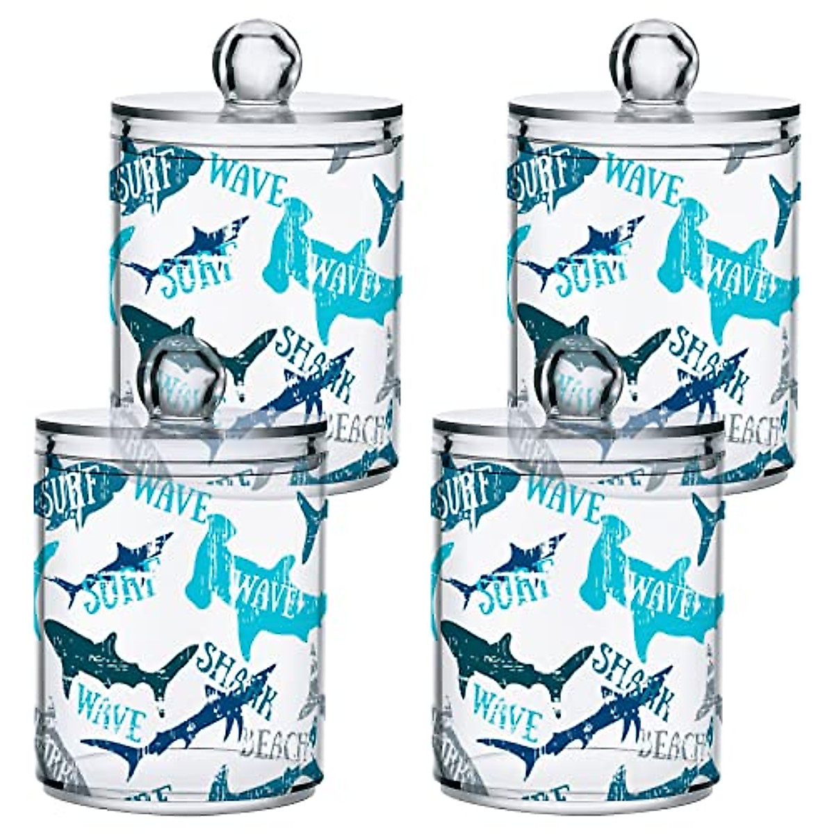 xigua 2 Pack Blue & White Shark Apothecary Jars with Lid, Qtip Holder Storage Jars for Cotton Ball, Cotton Swab, Cotton Round Pads, Clear Plastic Canisters for Bathroom Vanity Organization (10 Oz)