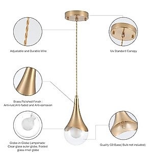 Dijiahua Gold Pendant Lights Kitchen Island 3 Pack, Modern Brass Raindrop Pendant Light Fixture Set of 3 with Clear Glass Globe,Mini Teardrop Chandelier,Adjustable Cord Hanging Lighting for Sink