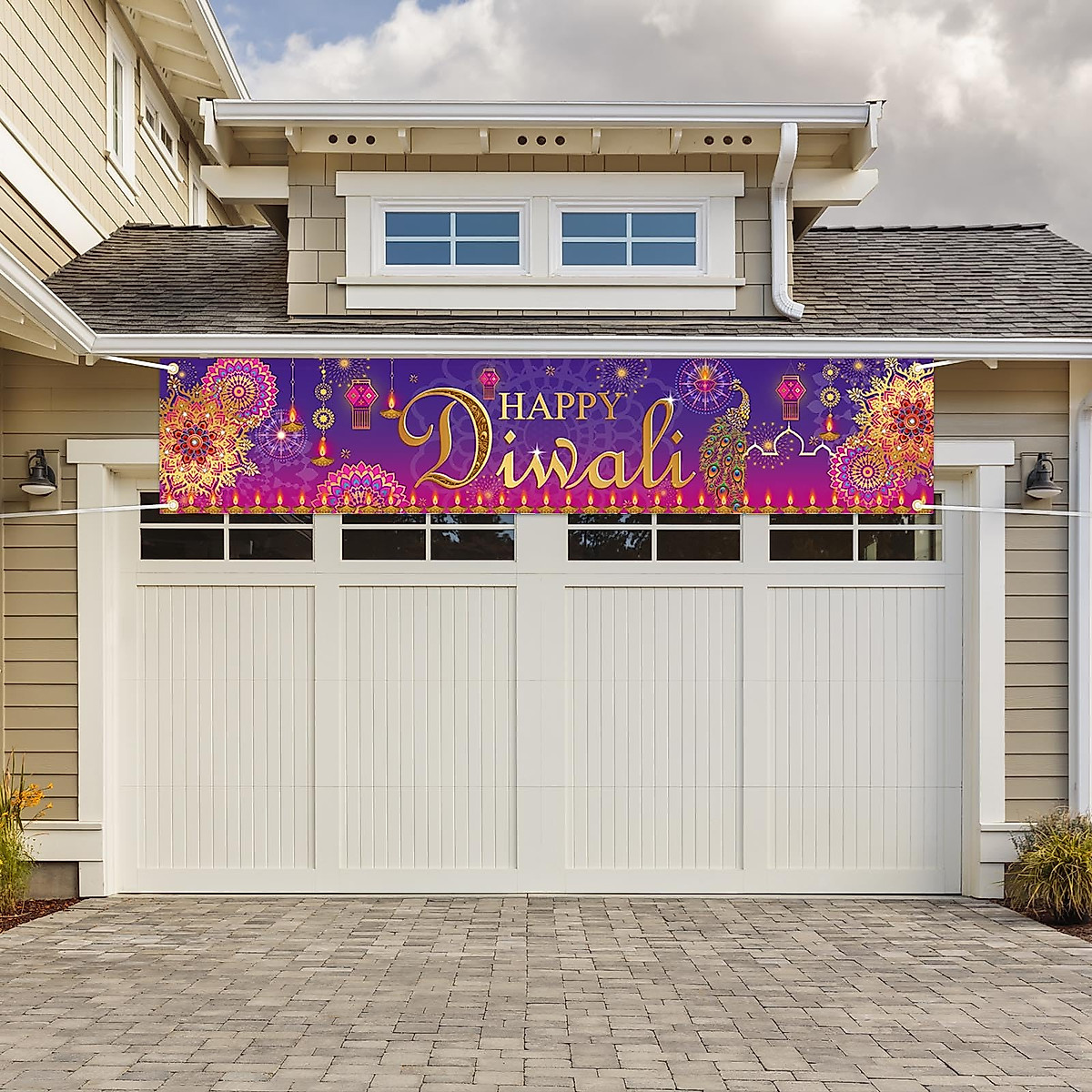 Avezano Large Happy Diwali Banner 98.4 x19.6 Inch Indian Festival of Light Diwali Yard Sign Banners Deepavali Diwali Party Decorations Garden Outdoor Photo Booth Backdrop