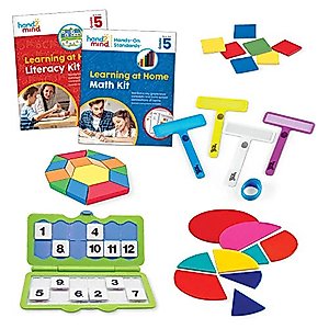 hand2mind Learning at Home Family Engagement Cross-Curricular Kit for Grade 5, Reading and Math Activity Book with Hands-On Manipulatives, Spanish Translations for Key Materials