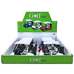 6 Pack: Diecast Golf Carts Toy with Clubs, Alloy Metal Mini Model 1:20 Scale Golfcart Pullback Vehicles for Golfing Themed Office Desk Decor, Bulk Birthday Party Cake Decorations (4.75 Inches)