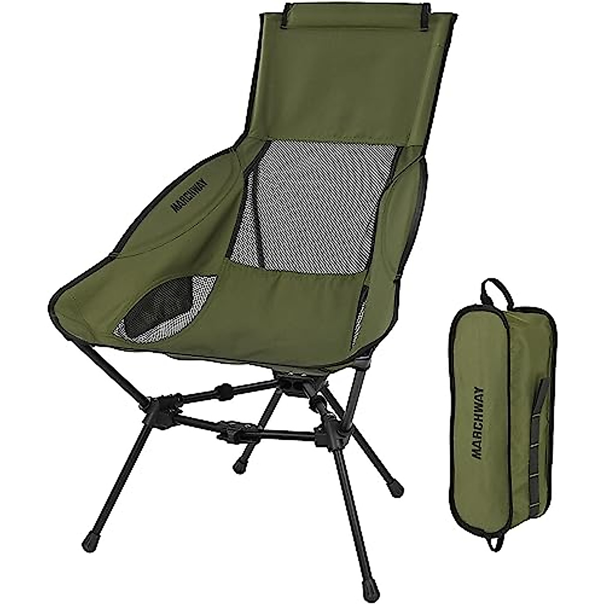 MARCHWAY Lightweight Folding High Back Camping Chair with Head Support, Stable Portable Compact for Outdoor Camp, Travel, Beach, Picnic, Festival, Hiking, Backpacking (Green)