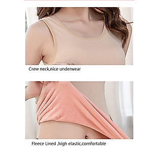 Flenwgo Womens Cotton Thermal Fleece Lined Underwear Tops Cami Tank Top Warm Base Layer Vest Khaki L/(Fit 120~145 lb)