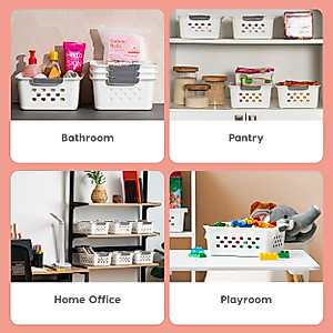 IRIS USA Plastic Storage Basket, 12-Pack, Shelf Basket Organizer for Pantries Kitchens Cabinets Bedrooms, White