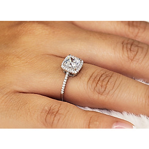 AndreAngel Engagement Ring,Solid Sterling Silver 925,Halo Cubic Zirconia Gemstones Grade AAAAA + Visually Similar to Diamonds,Cushion-Cut 6 mm 1.0 Carat, Precious Metal, Cubic Zirconia