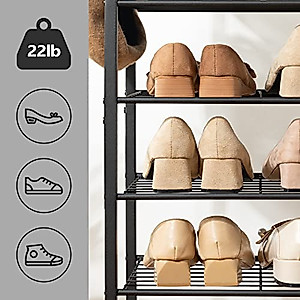 MAHANCRIS 8-Tier Metal Shoe Rack, Narrow Shoe Storage Organizer for Closet Entryway, Hold 7-12 Pairs of Shoes, Tall Skinny Shoe Shelf with 7 Metal Shelves, Easy Assembly, Rustic Brown SRHR0801Z