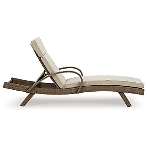 Signature Design by Ashley Beachcroft Outdoor Chaise Lounge with Cushion, 30" W x 79" D x 40" H, Dark Brown & Beige