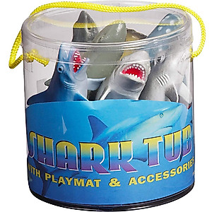 WARM FUZZY Toys Kids Tub of 7 Realistic Shark Figurines, 1 Tub & Playmat - Engaging Educational Playtime - Ultimate Fun & Learning Experience for Home or Classroom (Ages 3+)