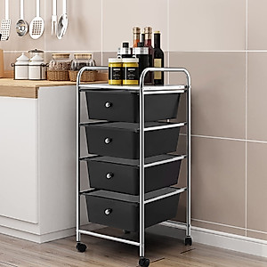 RELAX4LIFE Storage Drawer Carts Classroom Organization Rolling Carts with Wheels 4 Drawers -Craft Organizing Drawers with Plastic Drawers, Utility Cart for Office, School Storage Cart (Black)