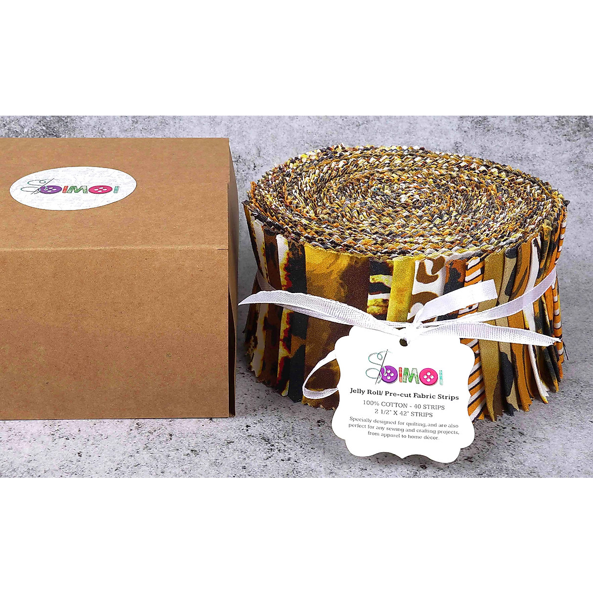 Soimoi 40Pcs Animals Print Cotton Precut Fabrics for Quilting Craft Strips 2.5x42inches Jelly Roll - Yellow