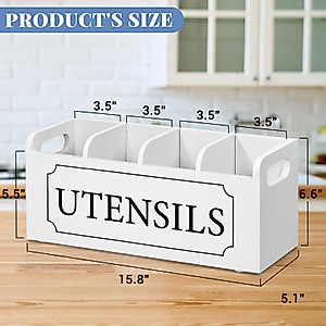Anwelynd Large 4 Compartments Kitchen Utensil Holder for Countertop, Farmhouse Wood Utensil Caddy Utensil Crock, Rustic Utensil Organizer for Kitchen Counter Cooking Tools Storage Holder