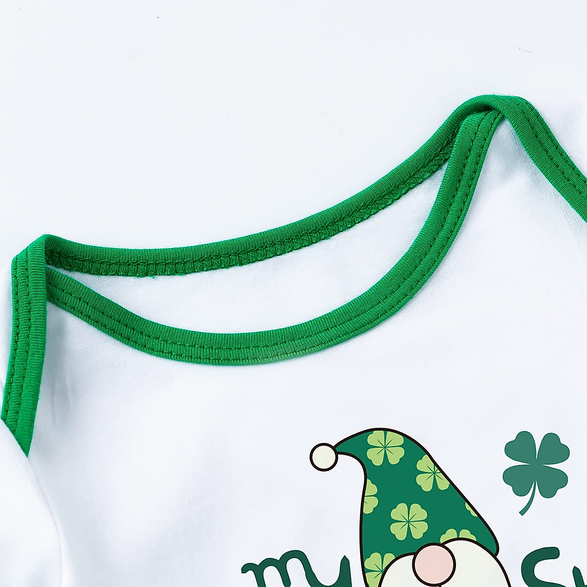 AGQT Baby Girls 1st St.Patricks Day Outft Set Short Sleeve 4Pcs Green Shamrock Outfit Set Headband+Skirt+Outfit+Leg Warmer Size 6-12 Months(73)