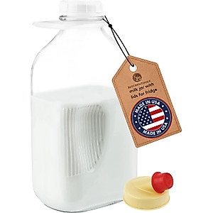 kitchentoolz 64 Oz Glass Milk Bottle with Lids, Half Gallon Milk Dispenser Container for Refrigerator, Glass Carafe Pitcher with Lid and Pour Spout