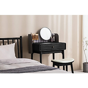 URFORESTIC Vanity Stool, Modern Makeup Dressing Stool with Concave Seat Surface,Capacity 300lb, Easy Assembly (White)