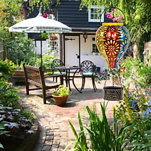 Venniy Solar Hot Air Balloon Lantern, Hanging Solar Lantern Outdoor Waterproof Decorative Metal LED Lantern Solar Lights for Trees Patio Garden Yard Porch Decor, Multi-Color