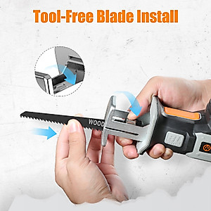 WORKSITE Brushless Reciprocating Saw, 20V Cordless One-Handed Reciprocating Saw w/2.0Ah Battery & 1-Hour Fast Charger, Variable Speed Trigger, 6 Saw Blades for Wood/Metal/PVC Pipe Cutting