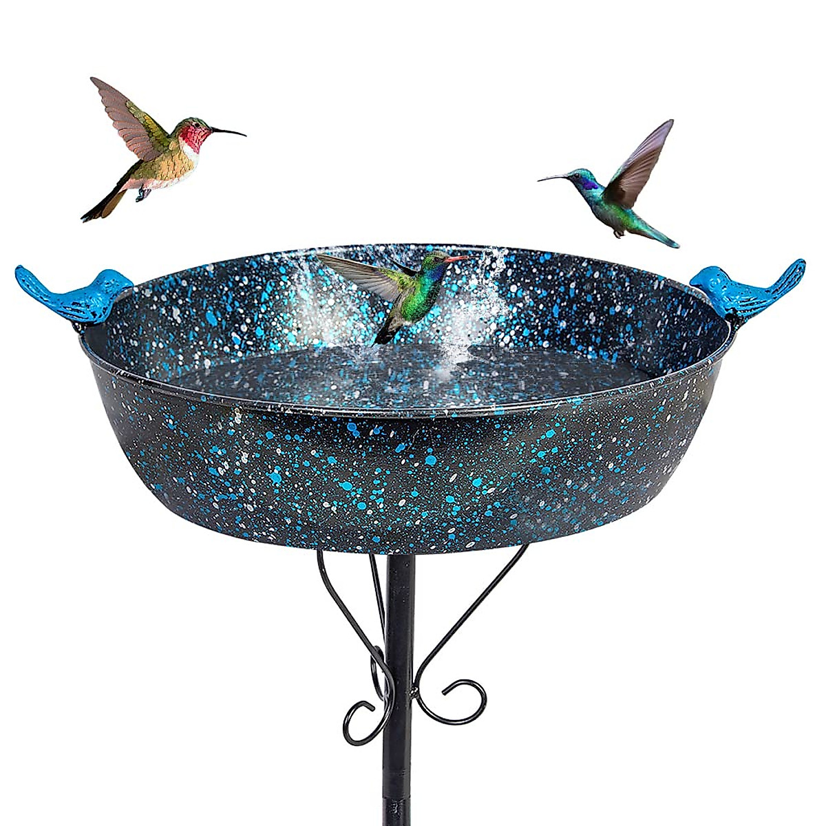 VEWOSTAR Outdoor Garden Bird Bath, Metal Birdbath with Stable Stakes Bird Feeders for Outdoor Yard Lawn Patio (3" Deep*35" Height)