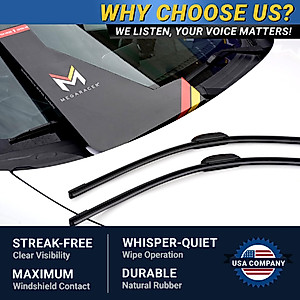 Mega Racer All-Season Wiper Blades 22 Inch & 20 Inch, Vehicle Specific Fit, OEM Quality Automotive Replacement, Front Windshield, Pack of 2 MR-WB-22-20