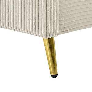 Queen Size Platform Bed Corduroy Upholstered Platform Bed with Wingback Headboard Queen Bed Frame with Metal Legs and Strong Wooden Slats, No Box Spring Needed, Noise Free, Easy Assembly, Beige