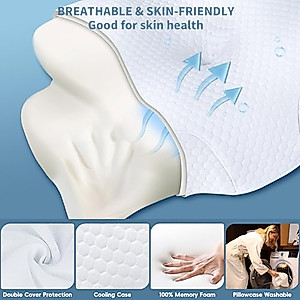 Cervical Pillow for Neck Pain Relief, 2-Way Adjustable Orthopedic Pillow with Cooling Case, Hollow Design Contour Memory Foam Neck Support Pillow for Side, Back and Stomach Sleepers - White