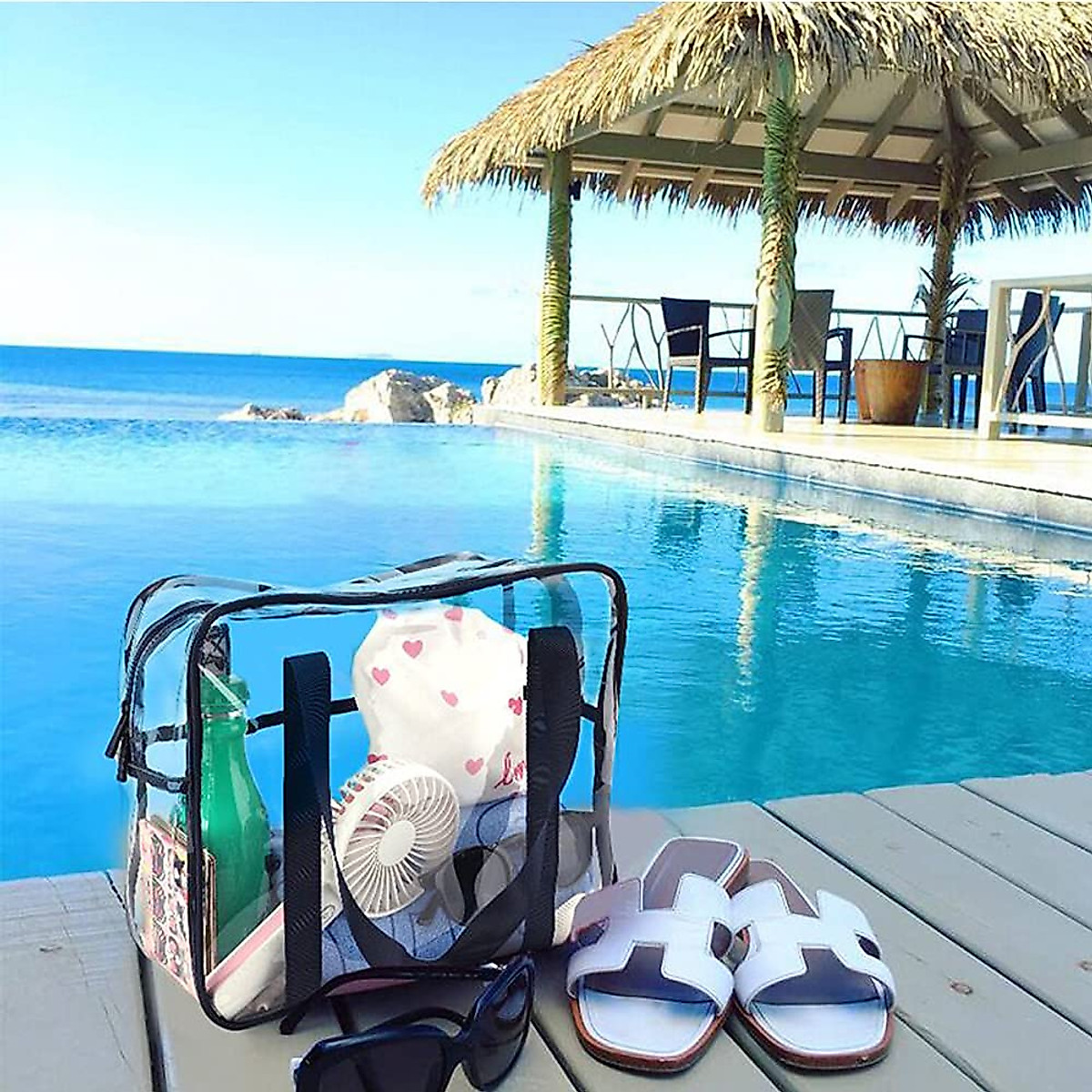 SxoSyo Clear Makeup Bags Large Travel Toiletry Bag for Women Transparent Bag Clear Cosmetic Bags with Handle Bathroom Organizer (black)