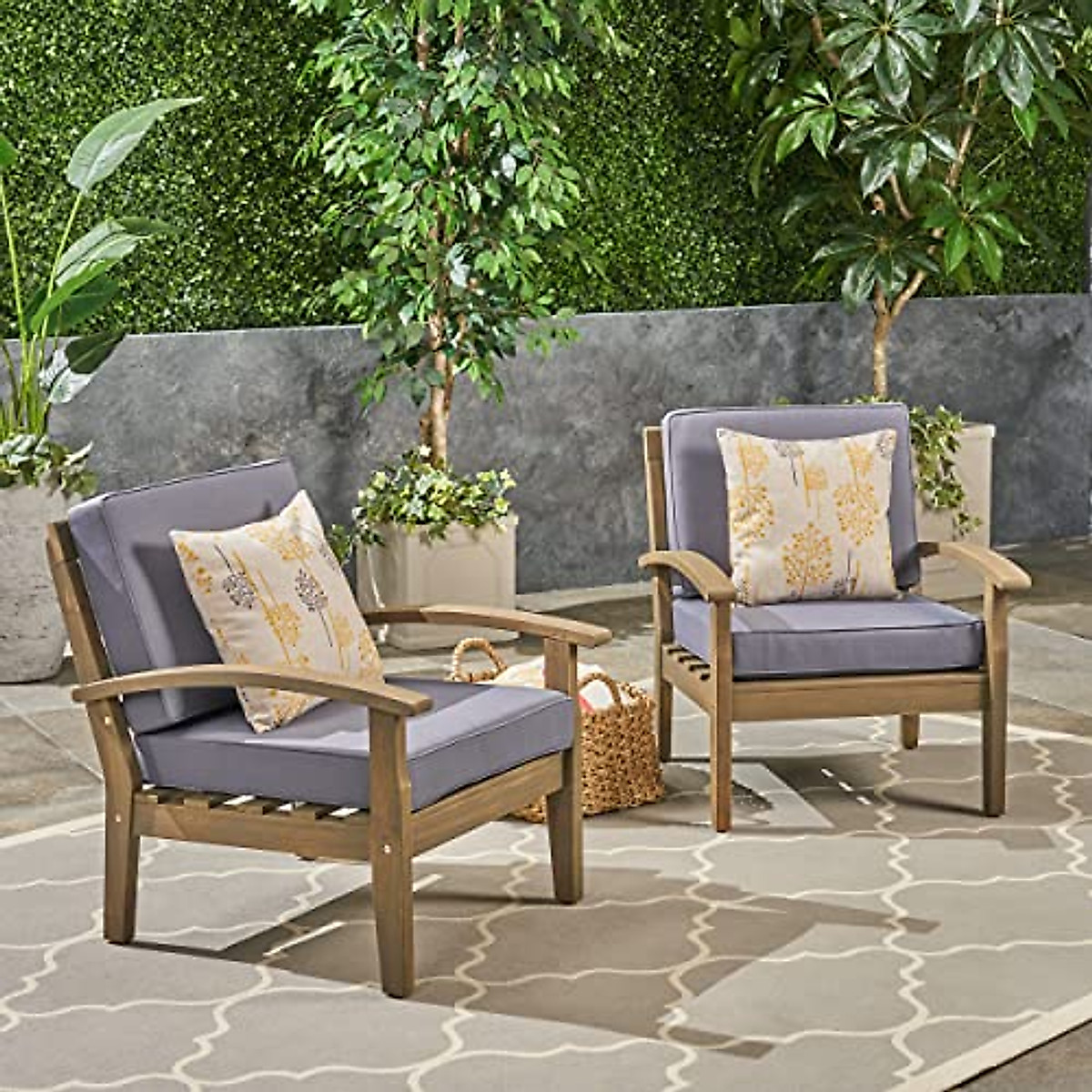 Christopher Knight Home Keanu Outdoor Wooden Club Chairs (Set of 2), Gray/Dark Gray