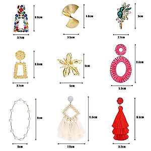 Sanfenly Drop Dangle Earrings for Women Statement Earrings, Bohemian Rattan Tassel Large Hoop Pearls Rhinestone Crystal Gold Geometric Dangling Earring Set