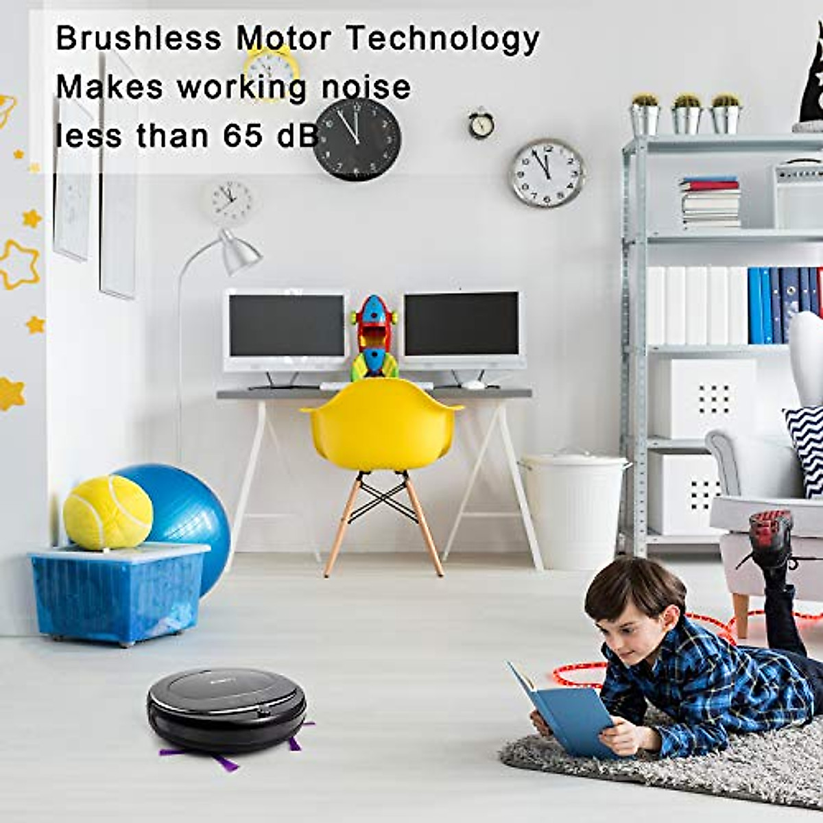 Luby Robot Vacuum Cleaner, Vacuum and Mop Robotic Vacuum Cleaner, Wi-Fi Connectivity, Self-Charging, Super-Thin, Quiet, Cleans for Pet Hair, Hard Floors, Low-Pile Carpets, Black
