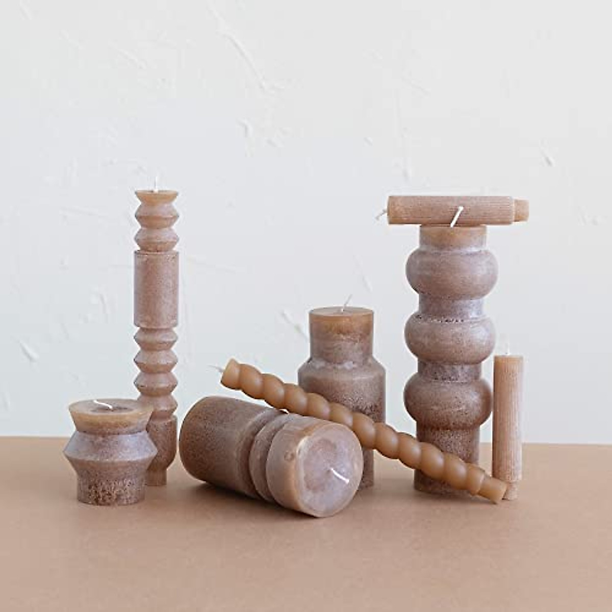 Creative Co-Op Unscented Totem Taper Box, Set of 2, Cappuccino Candles, 2" L x 2" W x 10" H, Brown, 2 Count