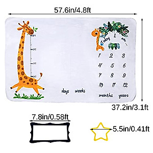 CoFashion Newborn Milestone Blanket for Photograph Blankets - 60"x40" Giraffes Blanket for Baby Girl Shower Gifts - First Year Calendar Growth Chart