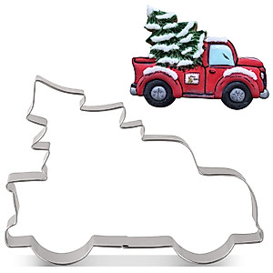 LILIAO Pickup Truck with Christmas Tree Cookie Cutter - 4.9 x 3.6 inches - Stainless Steel