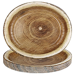 TWOWYHI 50PCS Wood Grain Paper Plates10 x12 Oval Disposable Plates Large Party Paper Plates for Birthday Rustic Party Supplies Dinnerware Plates Garden Farmhouse Plate Tableware Decor