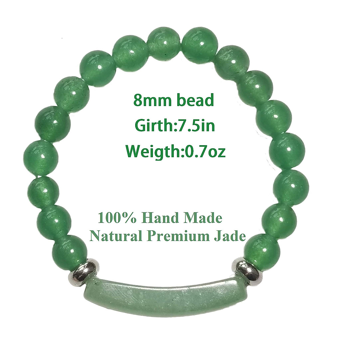 8MM Healing Stone Bracelets,Natural Gemstone Charm Stretch Bracelet,Beads Chakra Crystal Energy Heart Charm Bracelet,Handmade Jewelry for Women(Jade)