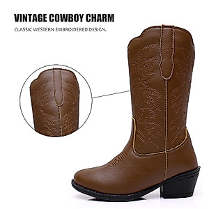 WOWHAH Kids Boys Girls Cowboy Boots, Cowgirl Boots for Girls Western Boots(Toddler/Little Kid/Big Kid)(WH808-Brown-2)