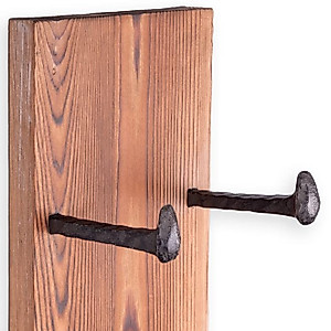 Rustic State Alicante Wall Mounted Reclaimed Wood Vertical Wine Rack Holder Shelf Organizer with Railroad Spike Cast Iron Hooks for 5 Bottles - Home, Kitchen, Dining Room Bar Décor - Walnut