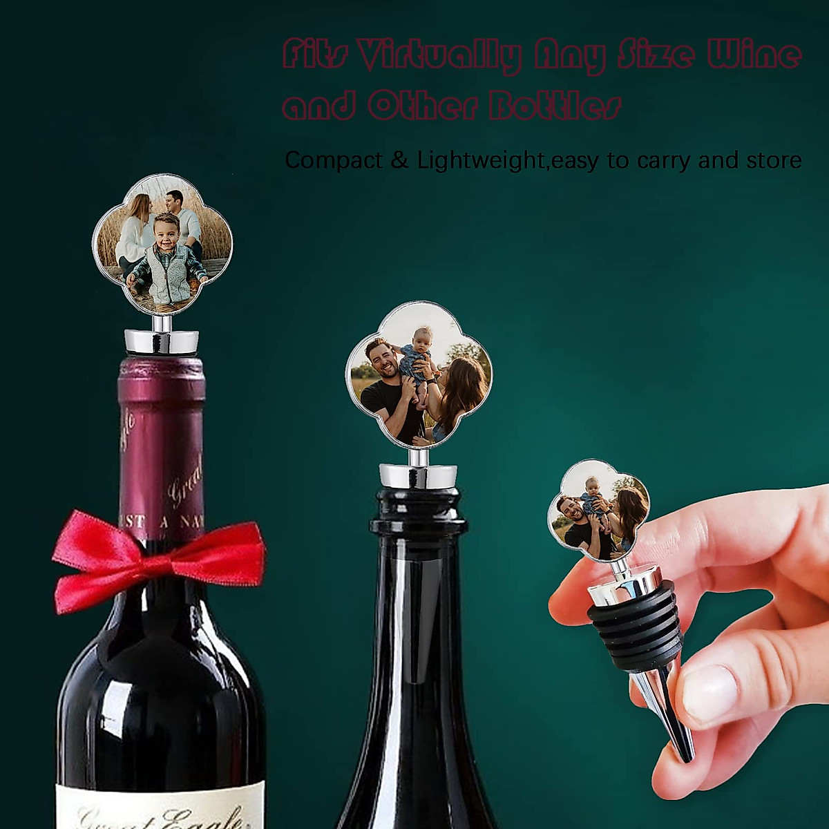Custom Wine Bottle Stopper with Photo Personalized Wine Bottle Stoppers Zinc Alloy Reusable Wine Saver Corks for Wine, Champagne, Beverages -Clover