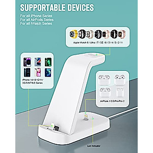 Apetiy Charging Station for Multiple Devices Apple, 3 in 1 Fast Charging Station Dock for iPhone 14/13/12/11 (Pro)/XS/XR/X/8/7/6/5, Apple Watch Series Ultra/8/7/6/SE/5/4/3/2 & AirPods with Adapter