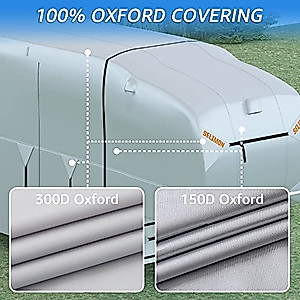 SELIMON 300D Top 5th Wheel RV Cover Rip-Resistent & Waterproof Winter Camper Cover with Anti-UV Silver Coating Fits 29' to 33' Toy Hauler