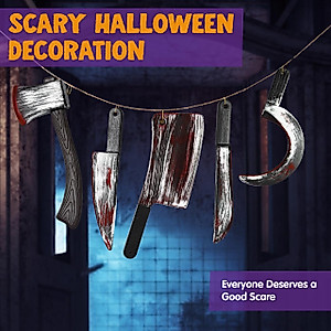 JOYIN 5 Pcs Knife Weapons Halloween Decorations Outdoor Indoor Toys Halloween Home Decor Haunted House Fake Blood, Machete Axe Cleaver Sickle