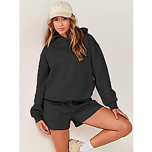 ANRABESS Women 2 Piece Outfits Hoodies Short Set Oversized Fleece Sweatshirt Shorts Sweatsuit Y2K 2023 Fall Clothes Lounge Matching Sweat Set 1046heise-L