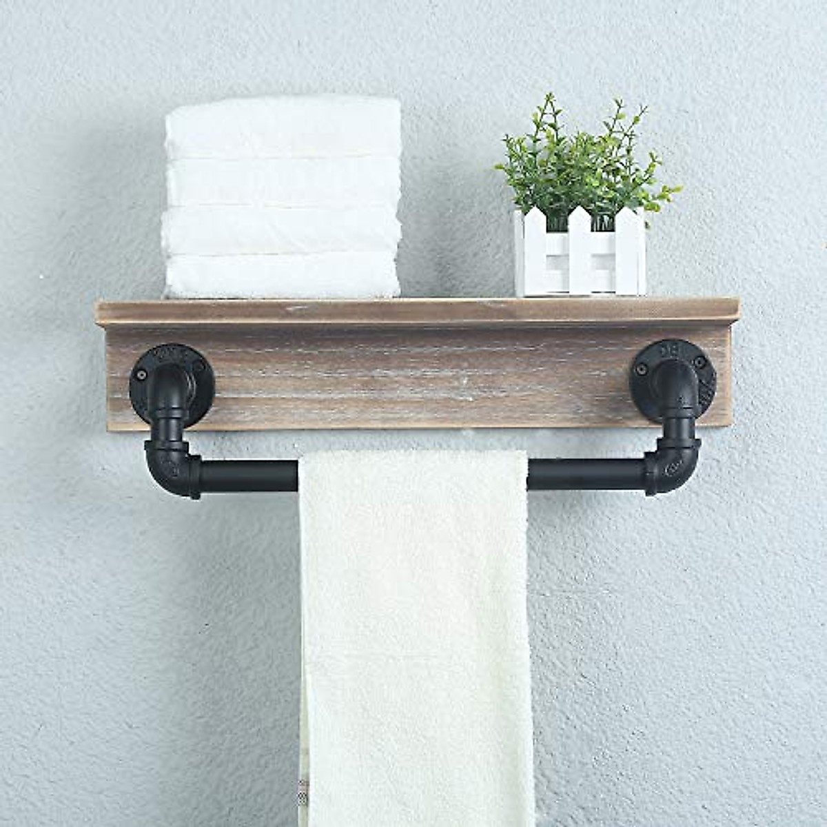 Womio Rustic Towel Racks with Towel Bar,20" Farmhouse Bathroom Shelves Wall Mounted,Industrial Pipe Home Decor Wall Shelf,Floating Shelves