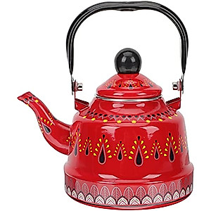 LUOZZY Enamel Tea Pot Thicken Tea Kettle Vintage Water Coffee Tea Kettle Pot for Stovetop - 1.7L Red
