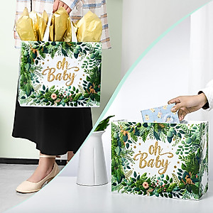 YANGTE 2 Pack 13" Large Baby Gift Bag for Baby Shower, Reusable Non-Woven Baby Gift Wrap Bags with Tissue Paper and Greeting Card for Boy and Girl Baby Shower Party