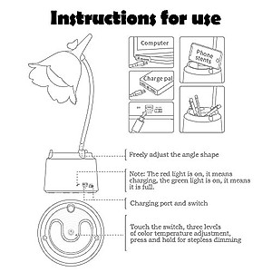 KoudHug Pink Desk Lamp, Cute Lamp for Kid, Rechargeable LED Lamp with USB Charging Port, Flexible Gooseneck, 3 Color Modes & Stepless Dimming, Table Lamp for College Dorm Bedroom Reading